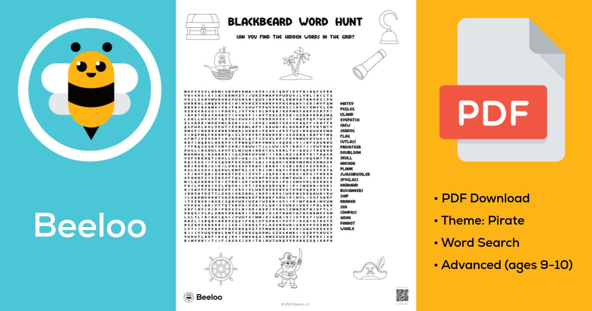 Blackbeard Word Hunt • Beeloo Printable Crafts and Activities for Kids